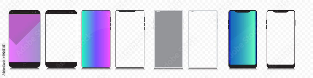 Realistic models smartphone with transparent screens. Smartphone mockup ...