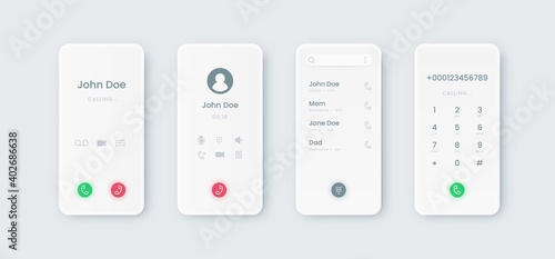 Phone call UI. Incoming touchscreen interface mockup with dial ...