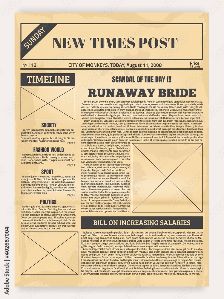 Vintage newspaper. Old realistic pages with headers and place for ...