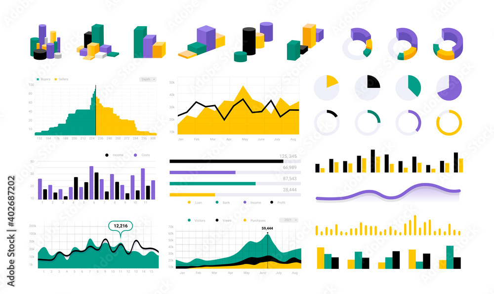 Data infographic. Statistic round charts. Graphic progress bars and ...