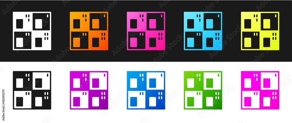 Set Periodic table of the elements icon isolated on black and white ...
