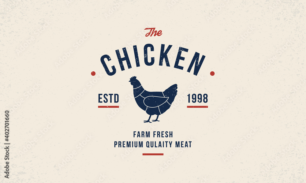 Chicken vintage logo. Chicken meat poster, logo template. Hen ...