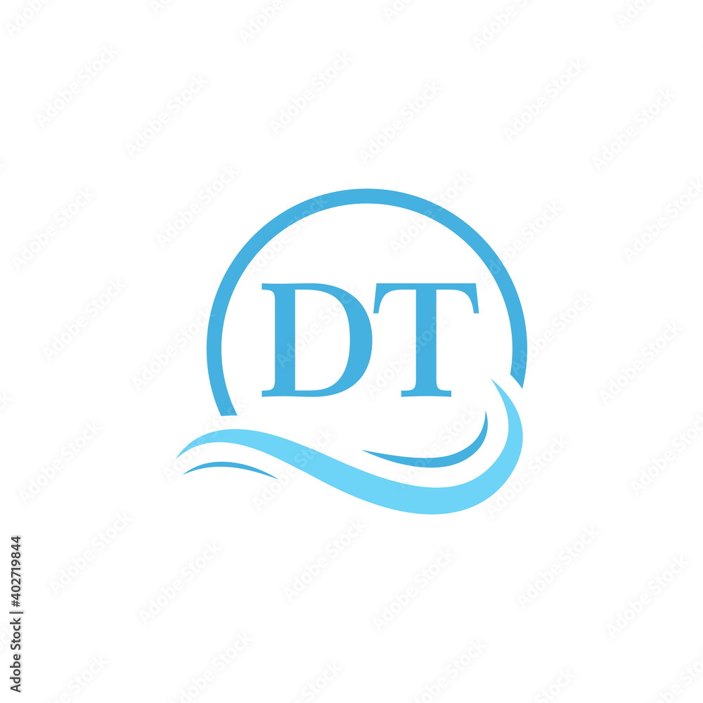 DT Lettering Logo Design in Water Wave. Modern Letter Logo Design With ...