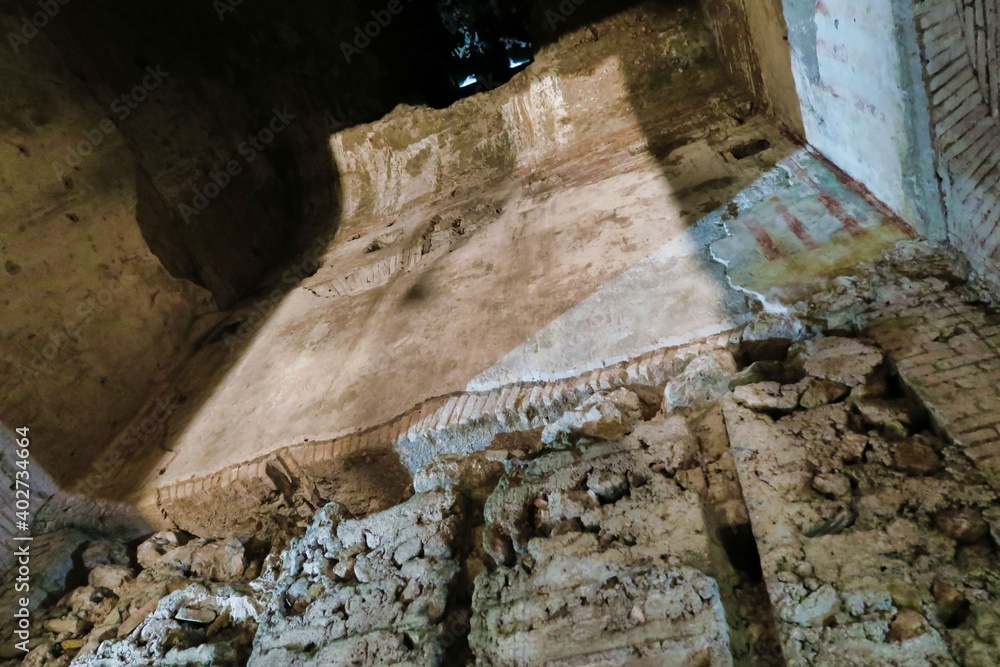 cave in the rock, photo as a background in old italian roman domus ...
