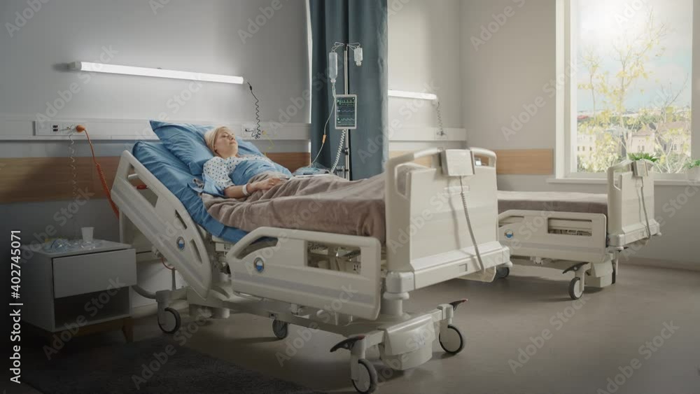 Hospital Ward: Beautiful Caucasian Female Patient Resting Peacefully in ...