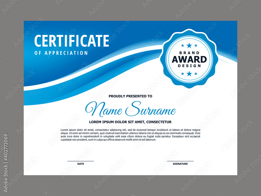 Abstract Smooth Certificate with Blue Wavy Element Design, Professional ...