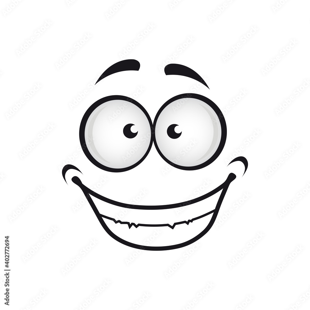 Smiling emoji with open mouth isolated cartoon face. Vector emoticon ...