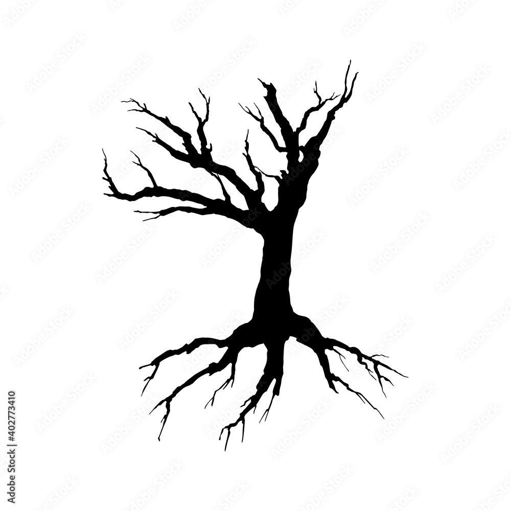 Creepy dead tree silhouette vector illustration. Autumn, winter season ...