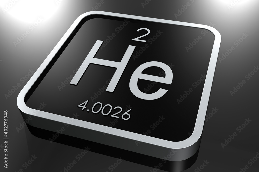 Helium element from periodic table on black square block Stock ...