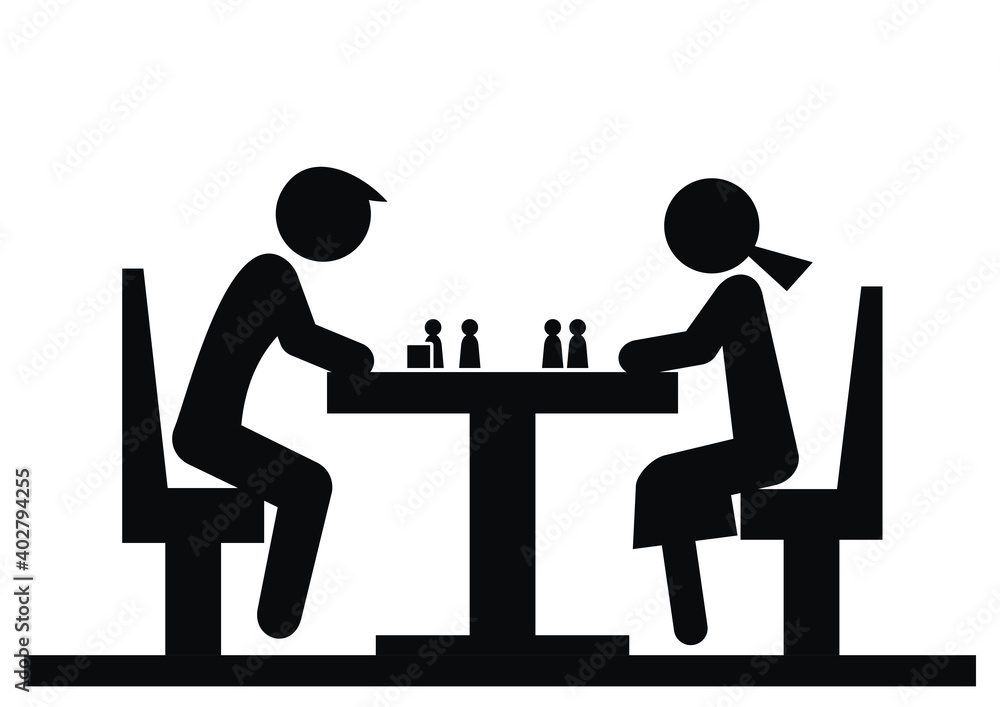 People play a game at the table, black silhouette, board game, vector ...