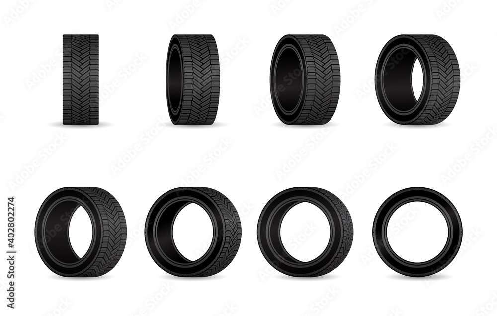 Car tires vector set. Different angles wheels isolated. Stock Vector ...