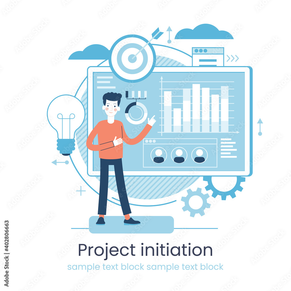 Vetor de Project life cycle concept. Business analysis. Initiating and ...