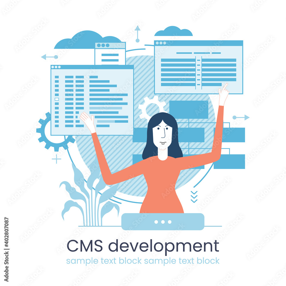Website architecture concept. PHP and MySql. CMS content management ...