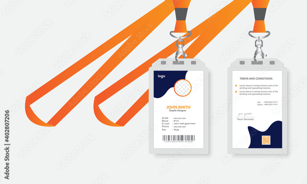 Yellow ID Card Design Templated id card with lanyard set isolated ...