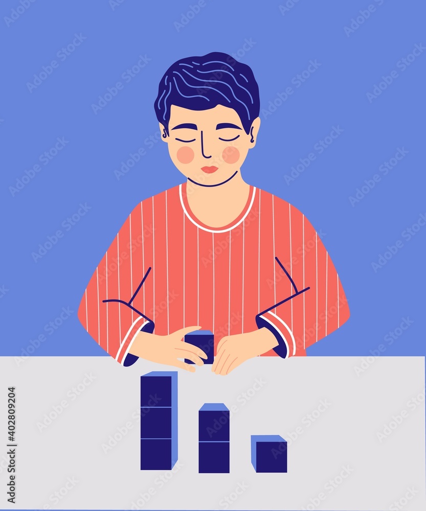 Autism. Children boy play alone as a symptom of mental health disease ...