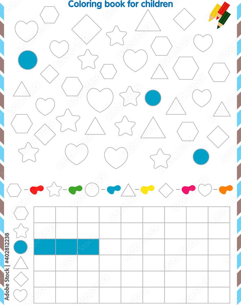 Coloring book for children. Color and count the shapes. Mark the number ...