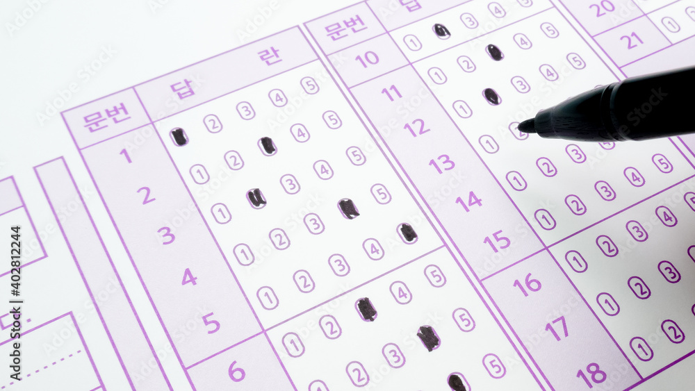 Answer sheet with black marker pen. Optional question method test ...