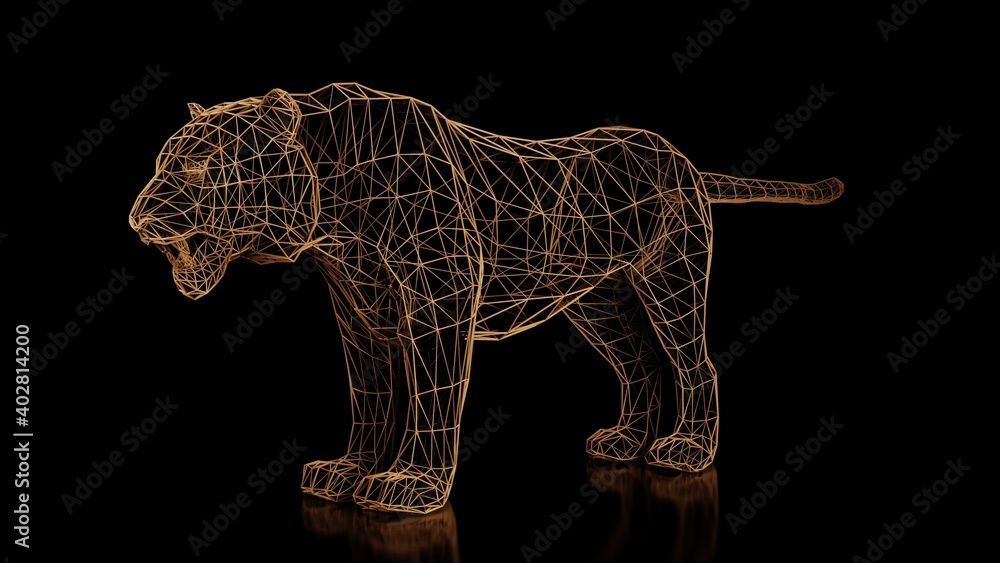 A tiger made of many polygons on a black uniform background ...