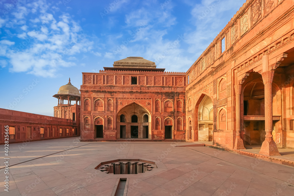 Agra Fort red sandstone medieval architecture structure with intricate ...
