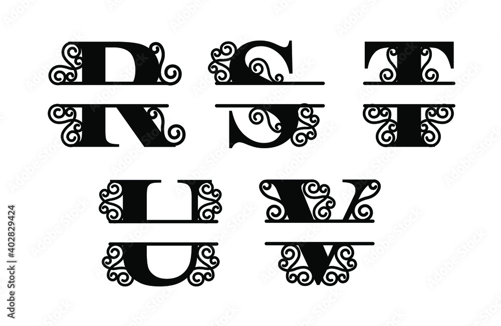 Alphabet Split Monogram, Split Letter Monogram, Alphabet Frame Font ...