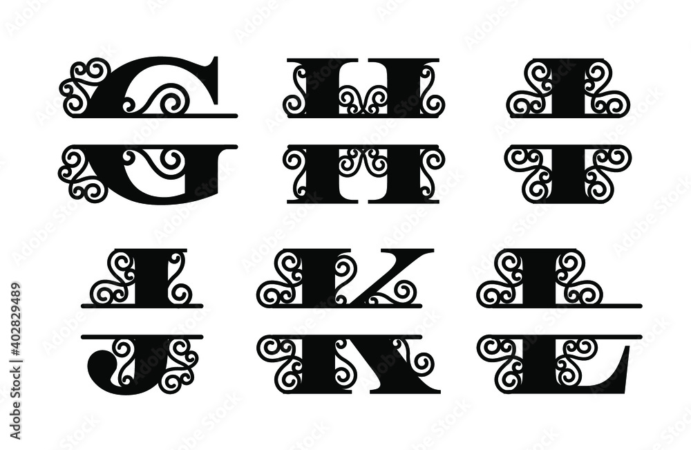 Alphabet Split Monogram, Split Letter Monogram, Alphabet Frame Font ...