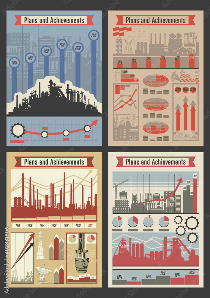 Old Soviet Working Propaganda Posters, Infographic Set, Industrial ...