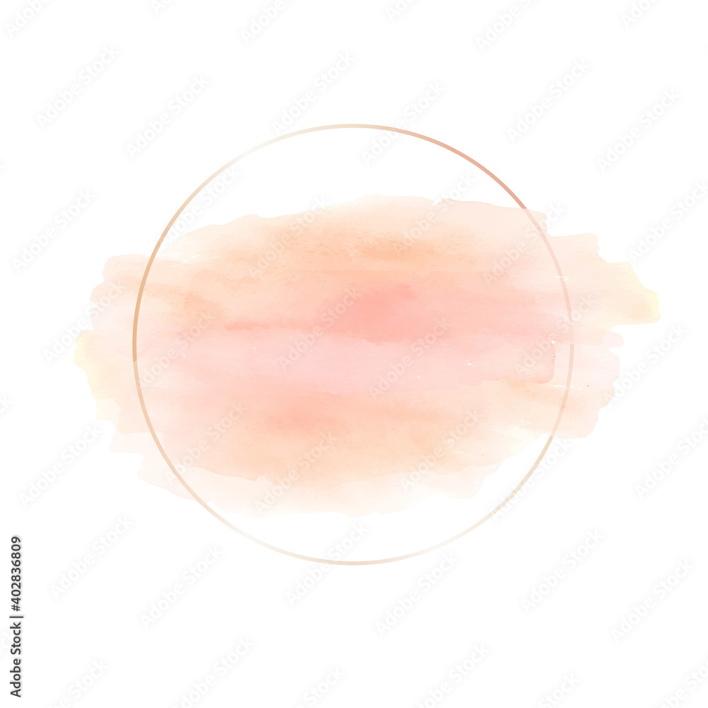 Beige natural watercolor texture in a gold circle frame. Modern graphic ...
