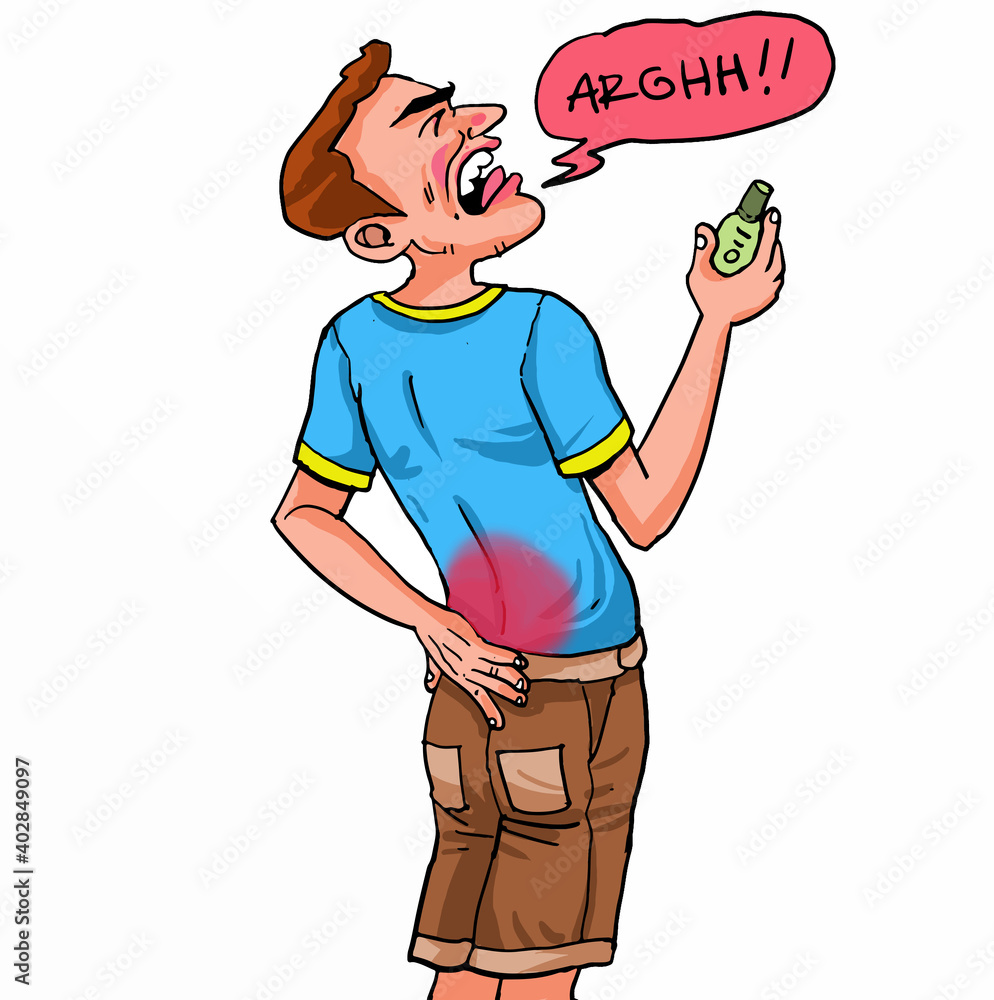 Cartoon the man feels back pain. Stock Vector | Adobe Stock