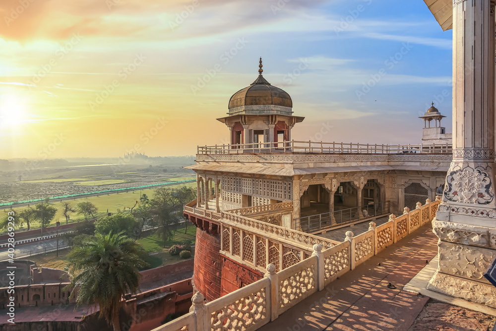 Agra Fort - Medieval Indian fort made of red sandstone and marble with ...