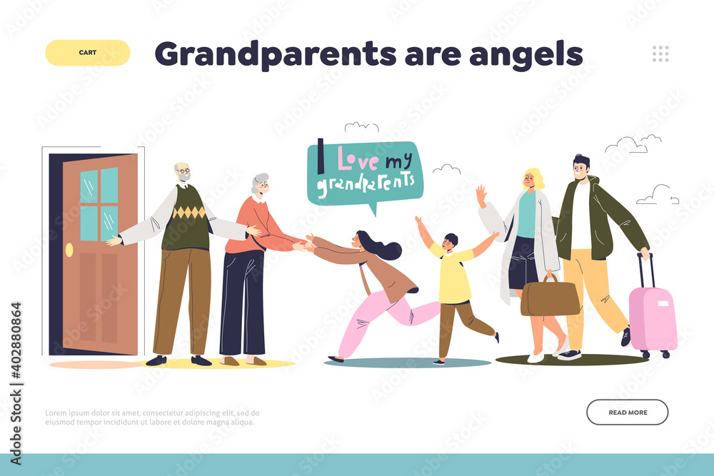 Visiting grandparents concept of landing page with happy family visit ...
