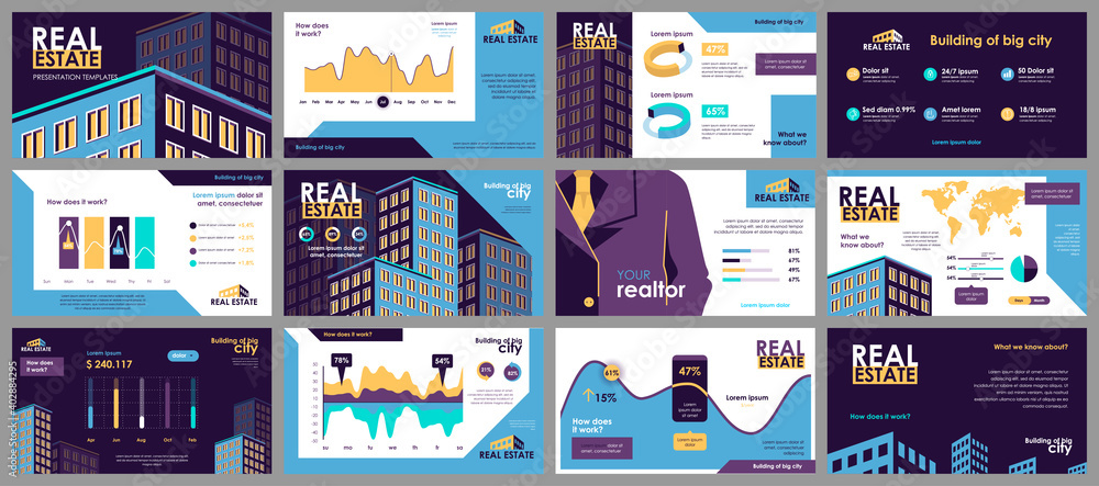 Real estate presentation slides templates from infographic elements and ...