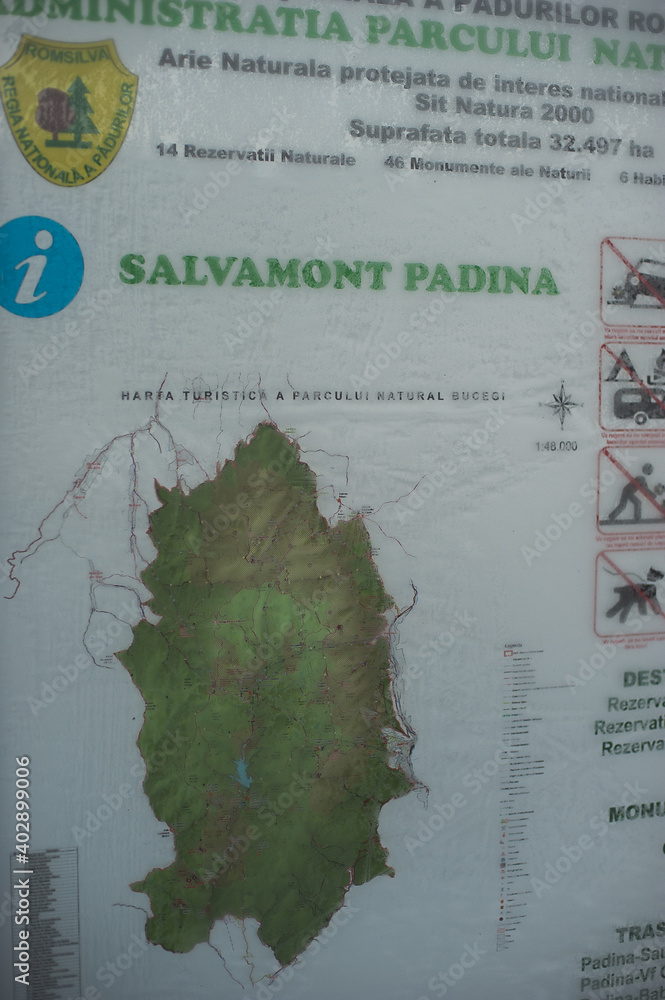 Padina, Romania - January 2021: Map of the Bucegi National Park. Stock ...