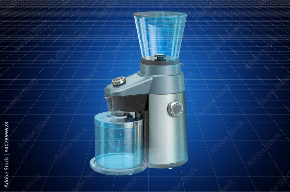 Visualization 3d cad model of electric coffee grinder, blueprint. 3D ...