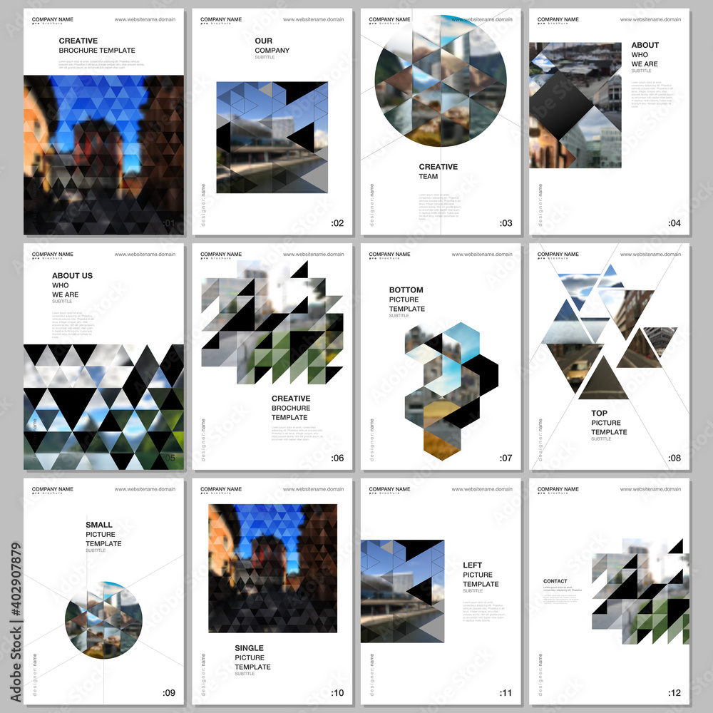 A4 brochure layout of covers design template with triangles, triangular ...