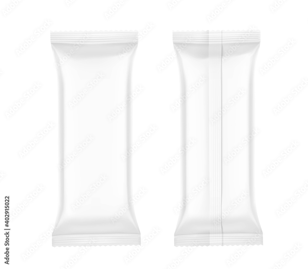 Set of hight realistic flow packaging mockups. Front and rear side ...