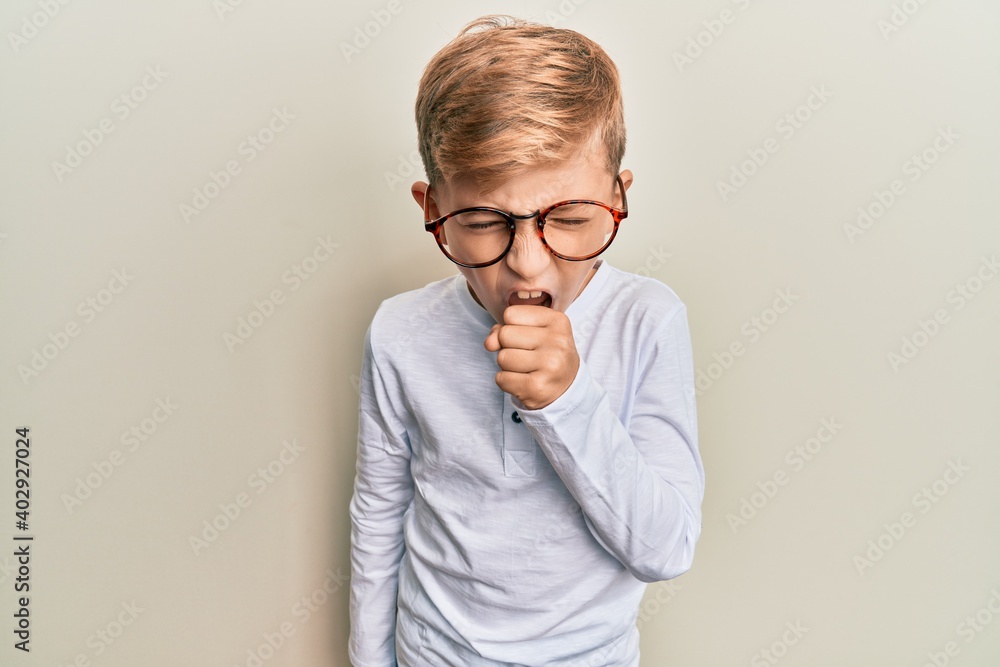 Little caucasian boy kid wearing casual clothes and glasses feeling ...