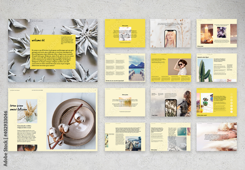 Welcome Kit Layout with Yellow Accents Stock Template | Adobe Stock
