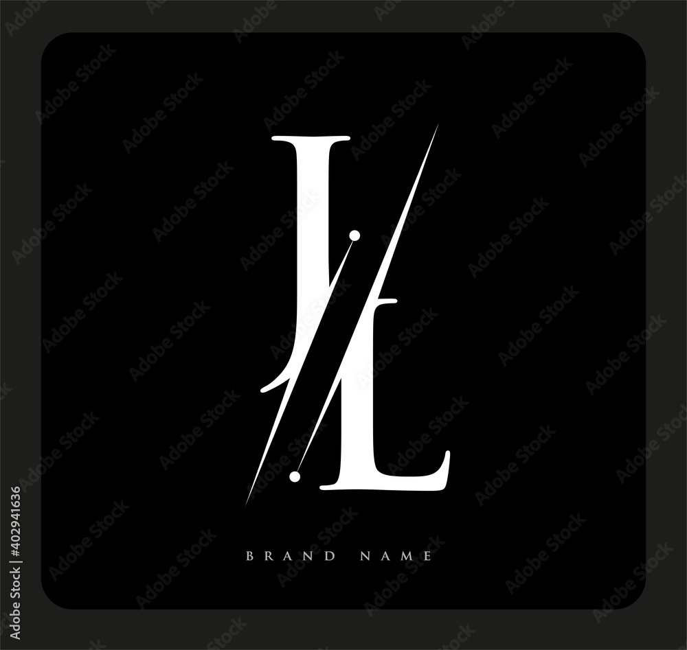 initial logo letter JL for company name black and white color and slash ...
