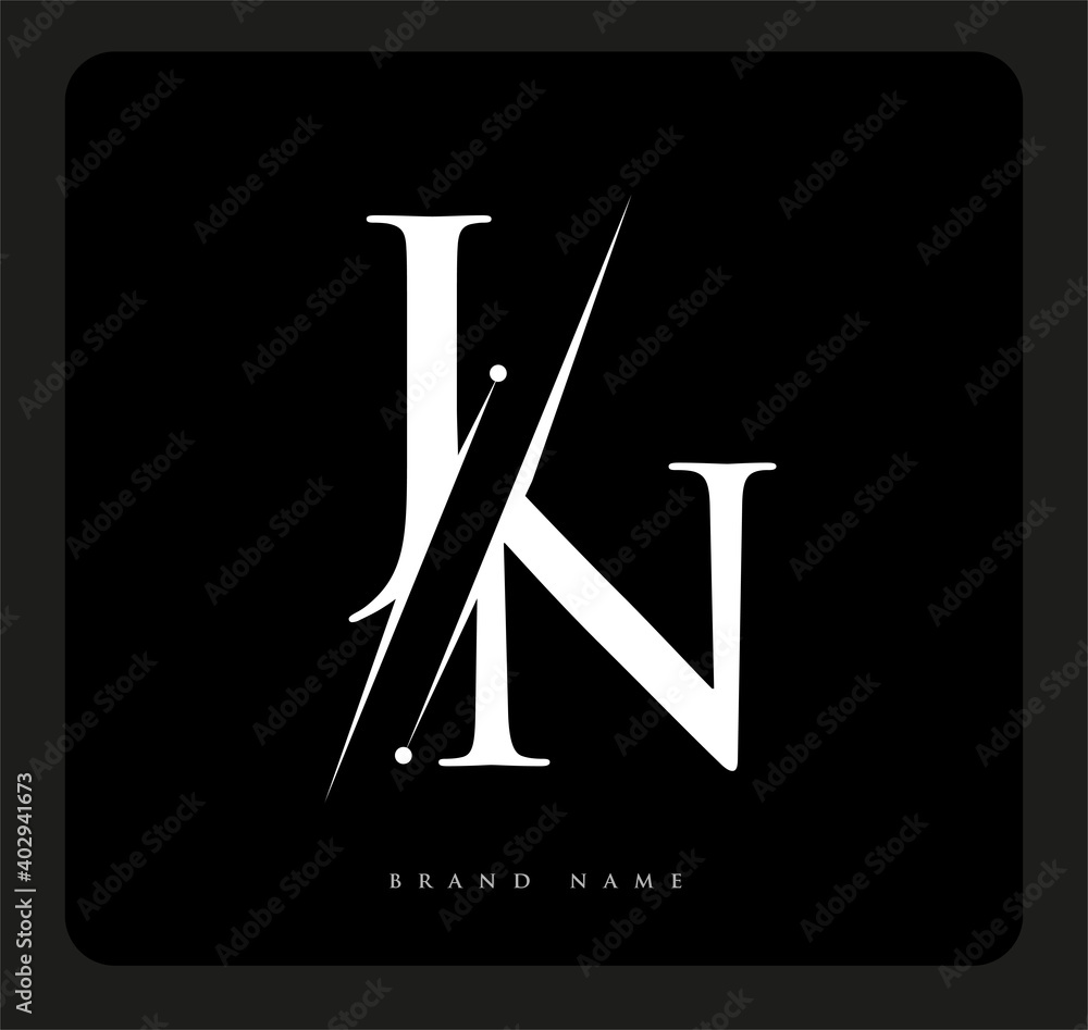 initial logo letter JN for company name black and white color and slash ...