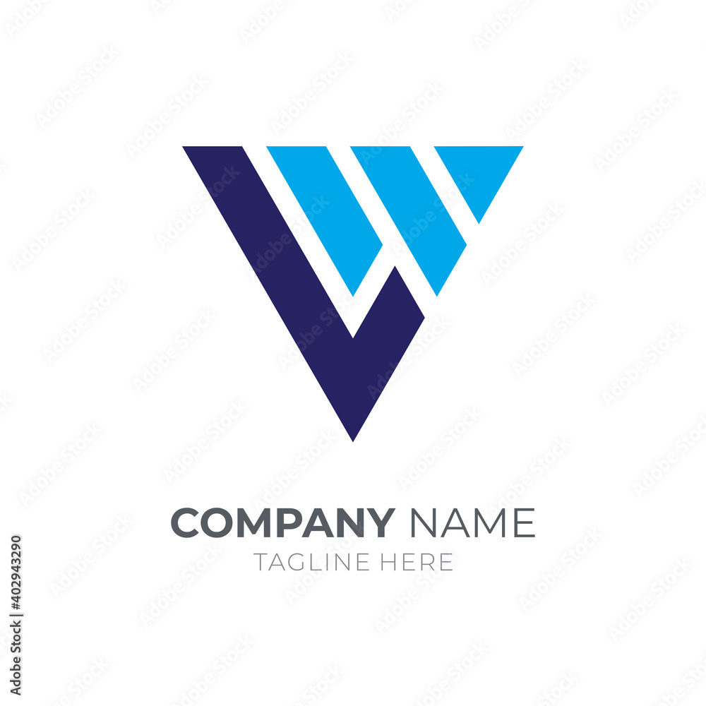 Letter or WV monogram logo template with flat concept in blue color ...