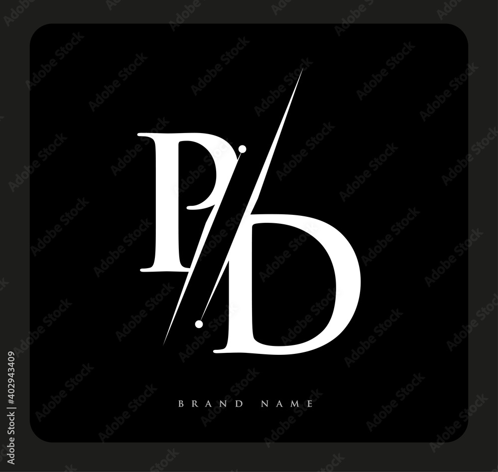 initial logo letter PD for company name black and white color and slash ...