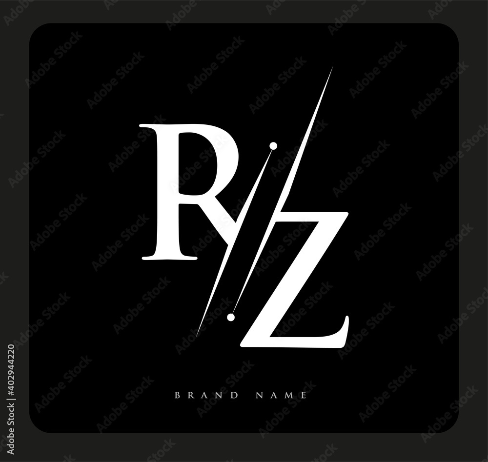 initial logo letter RZ for company name black and white color and slash ...