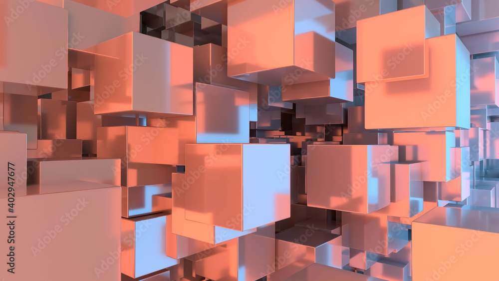 Hovering jigsaw puzzle background with many blocks forming a cube 3D ...