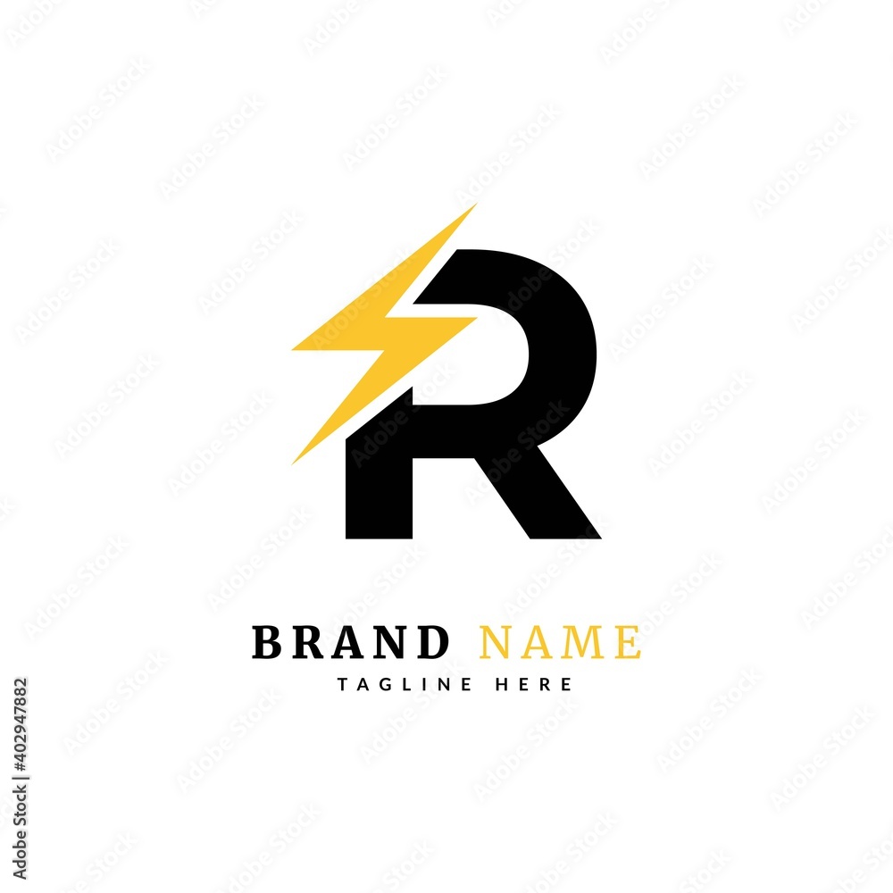 Initial letter R, Electricity Logo and icon Vector design Template ...