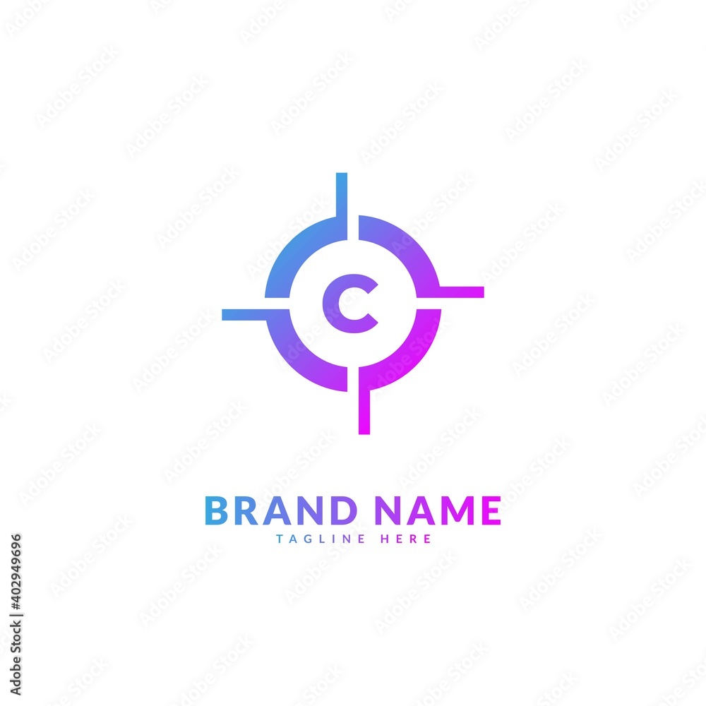 Initial letter C with circle target logo. Creative stylish target logo ...