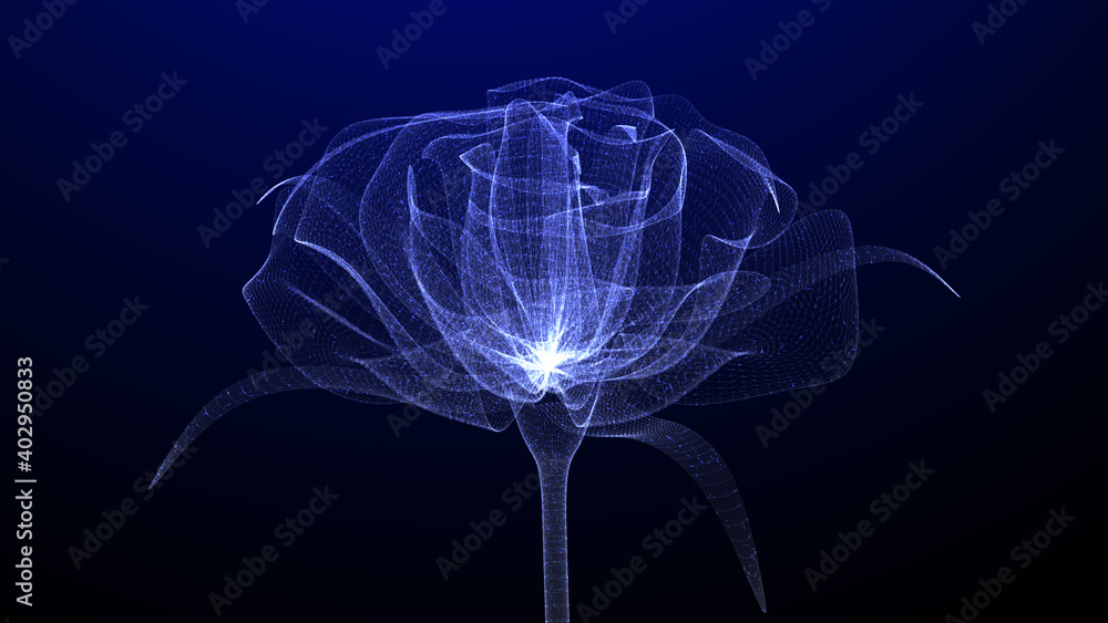 Beautiful Rose flower with glowing light and shiny particles , 3D ...