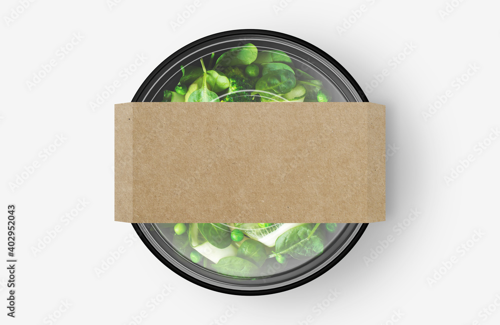 Green Salad Food Container With Cover Sticker Mockup Stock Photo ...