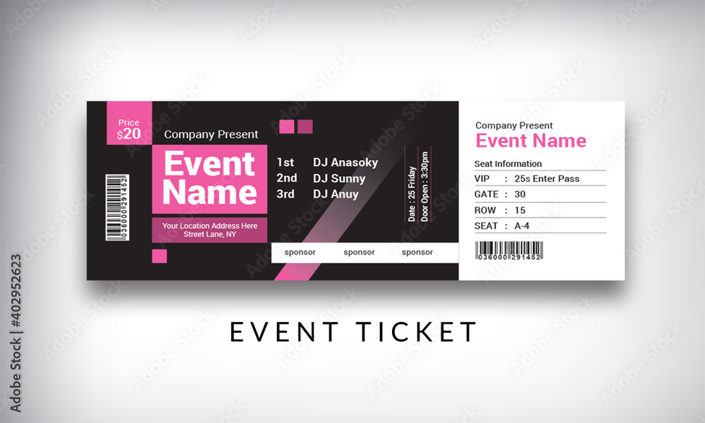 Event Ticket Vector Template6 Stock Vector | Adobe Stock