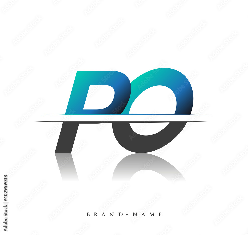 PO initial logo company name colored black and blue, Simple and Modern ...