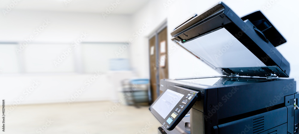 The photocopier or network printer is office worker tool equipment for ...